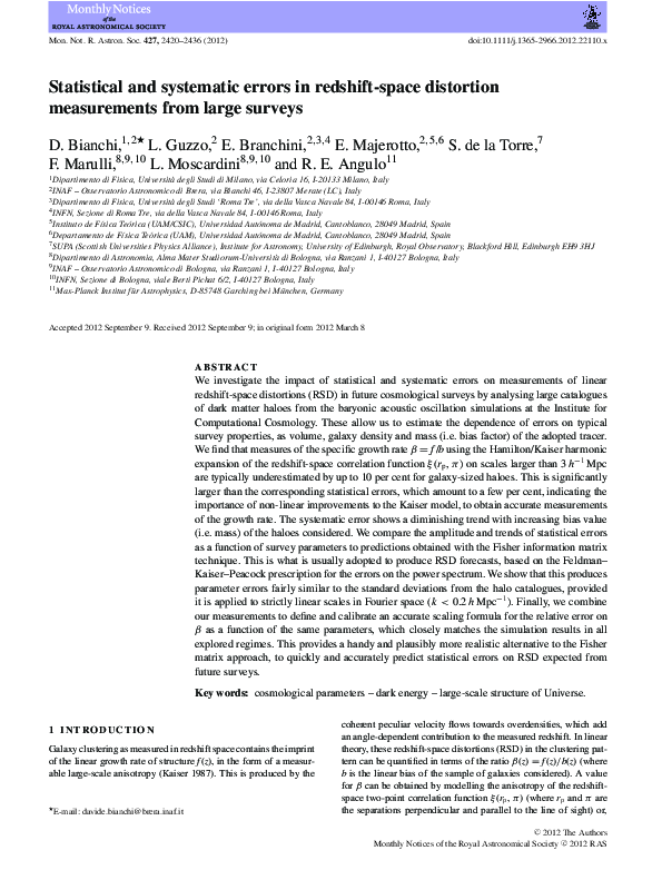 (PDF) Statistical and systematic errors in redshift-space distortion ...