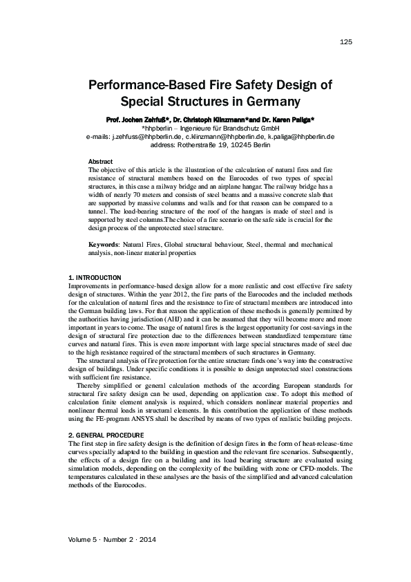 (PDF) Performance-Based Fire Safety Design of Special Structures in Germany
