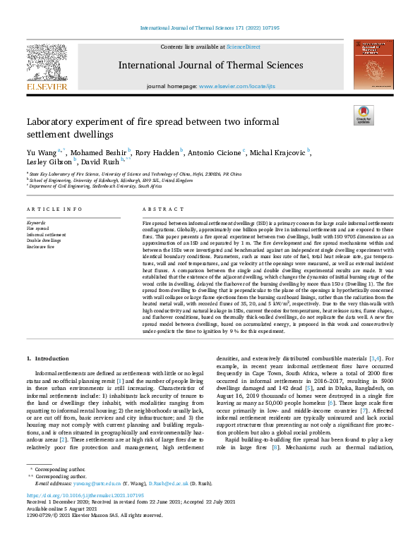 (PDF) Laboratory experiment of fire spread between two informal ... (PDF) Laboratory experiment of fire spread between two informal ...