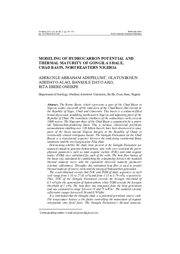 (PDF) Modeling of Hydrocarbon Potential and Thermal Maturity of Gongila ...