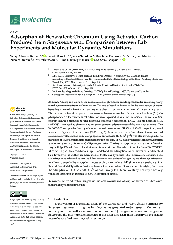 Pdf Adsorption Of Hexavalent Chromium Using Activated Carbon Produced From Sargassum Ssp