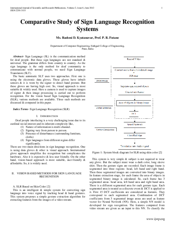 (PDF) Comparative Study of Sign Language Recognition Systems