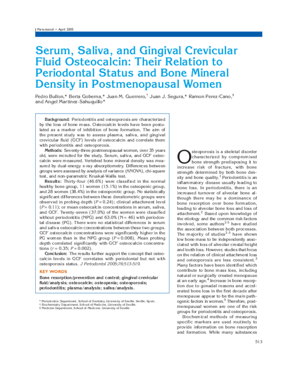 (PDF) Serum, Saliva, and Gingival Crevicular Fluid Osteocalcin: Their ...