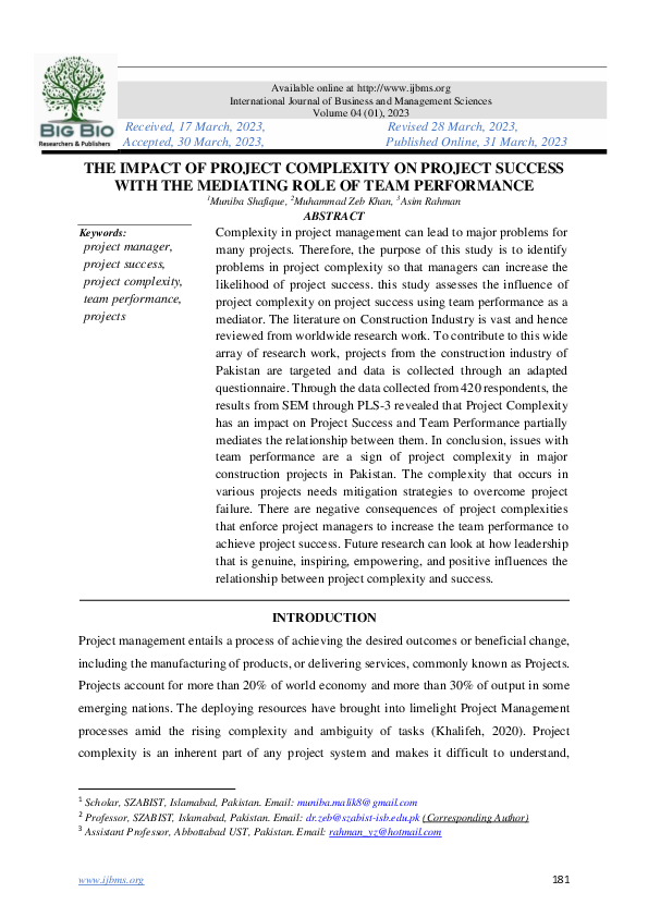 (PDF) THE IMPACT OF PROJECT COMPLEXITY ON PROJECT SUCCESS WITH THE ...