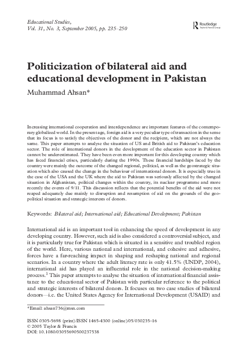 (PDF) Politicization of bilateral aid and educational development in ...