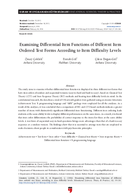 Pdf Examining Differential Item Functions Of Different Item Ordered Test Forms According To