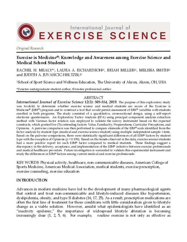 (PDF) Exercise is Medicine®: Knowledge and Awareness among Exercise ...