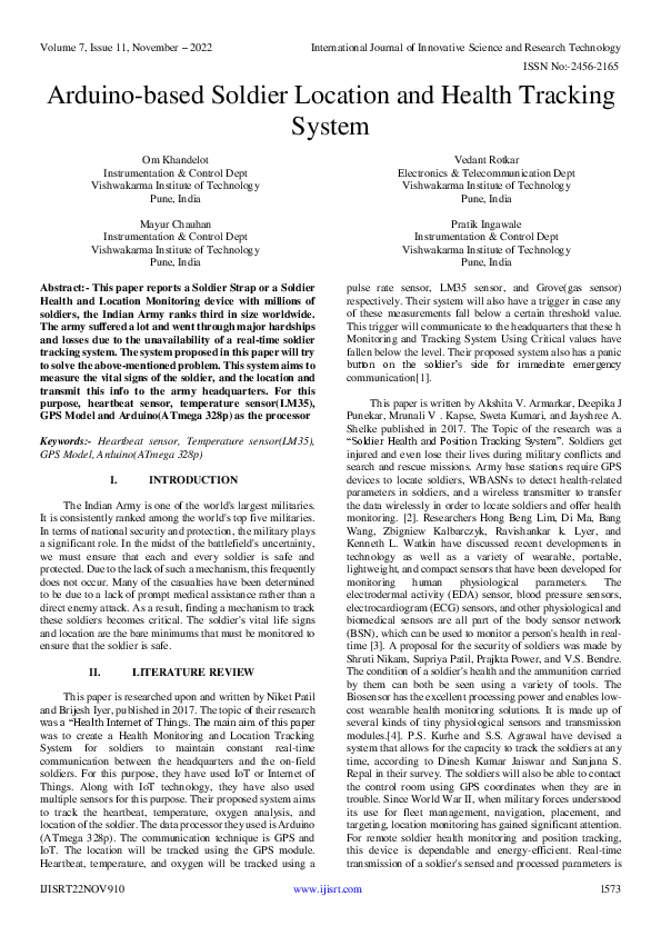 (PDF) Arduino-based Soldier Location and Health Tracking System