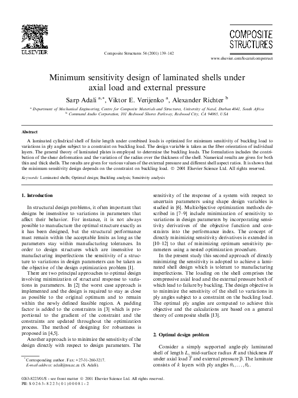 (PDF) Minimum sensitivity design of laminated shells under axial load and external pressure