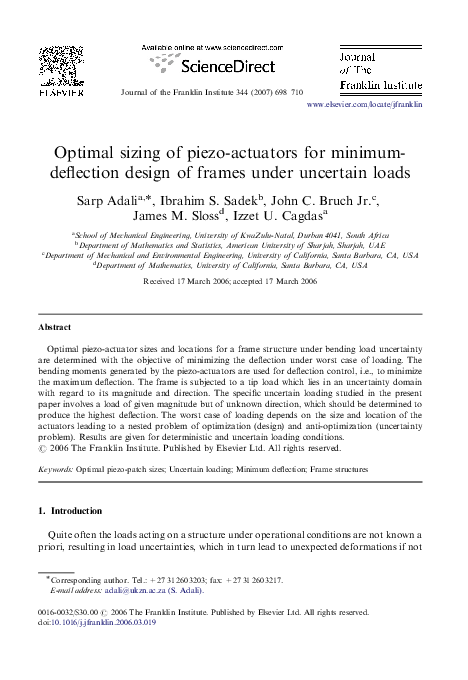 (PDF) Optimal sizing of piezo-actuators for minimum-deflection design of frames under uncertain ...