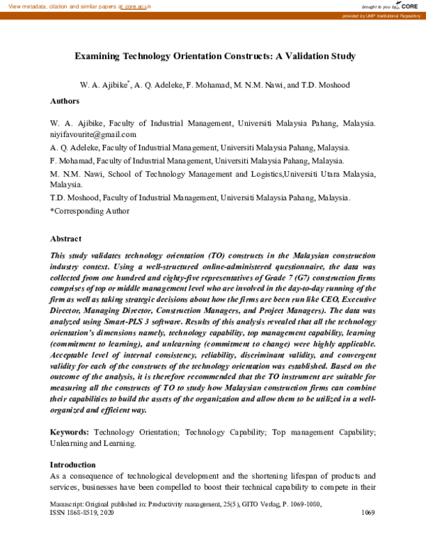 (PDF) Examining technology orientation constructs: A validation study