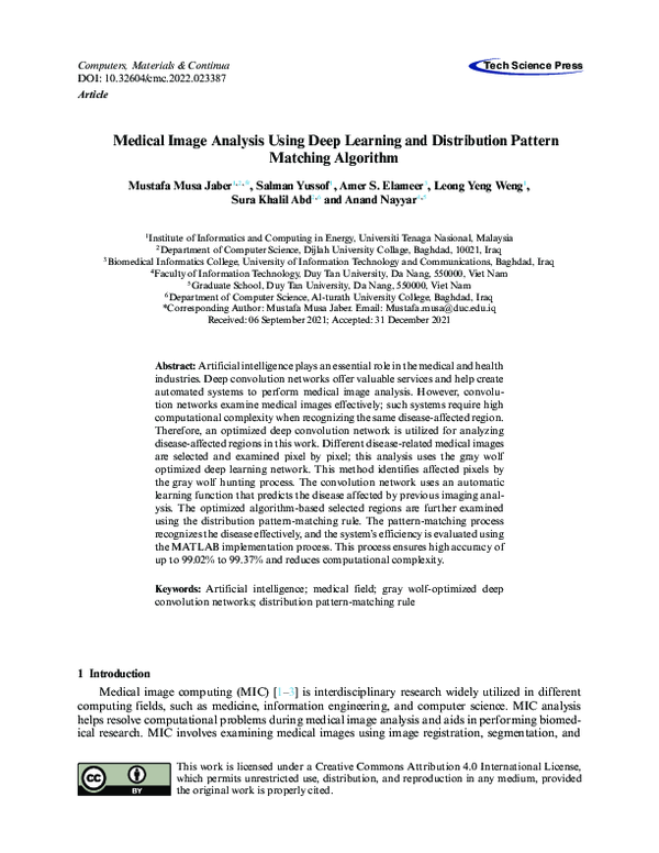 (PDF) Medical Image Analysis Using Deep Learning and Distribution Pattern Matching Algorithm
