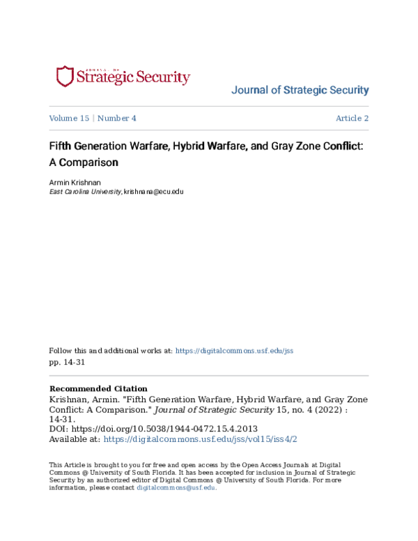 (PDF) Fifth Generation Warfare, Hybrid Warfare, and Gray Zone Conflict ...
