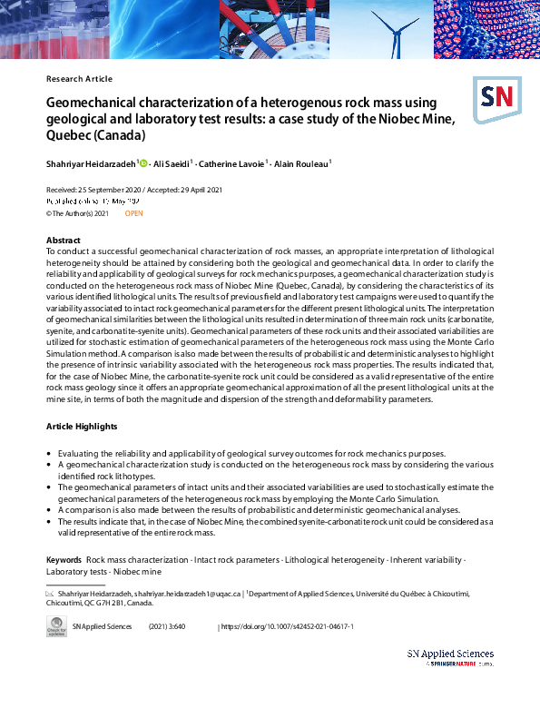(PDF) Geomechanical characterization of a heterogenous rock mass using geological and laboratory ...