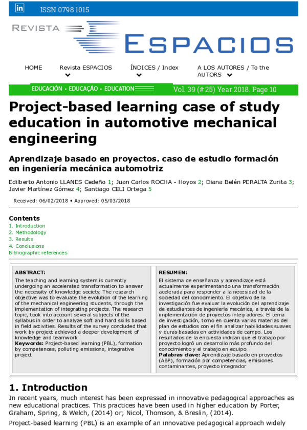 (PDF) Project-based learning case of study education in automotive ...