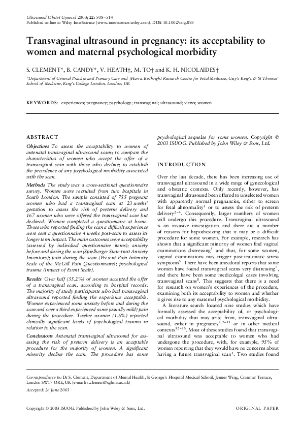 Pdf Transvaginal Ultrasound In Pregnancy Its Acceptability To Women