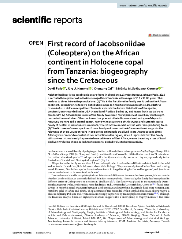 First record of Jacobsoniidae (Coleoptera) on the African continent in ...