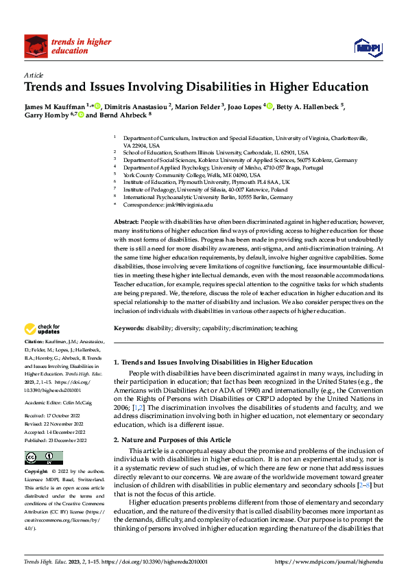 (PDF) Trends and Issues Involving Disabilities in Higher Education