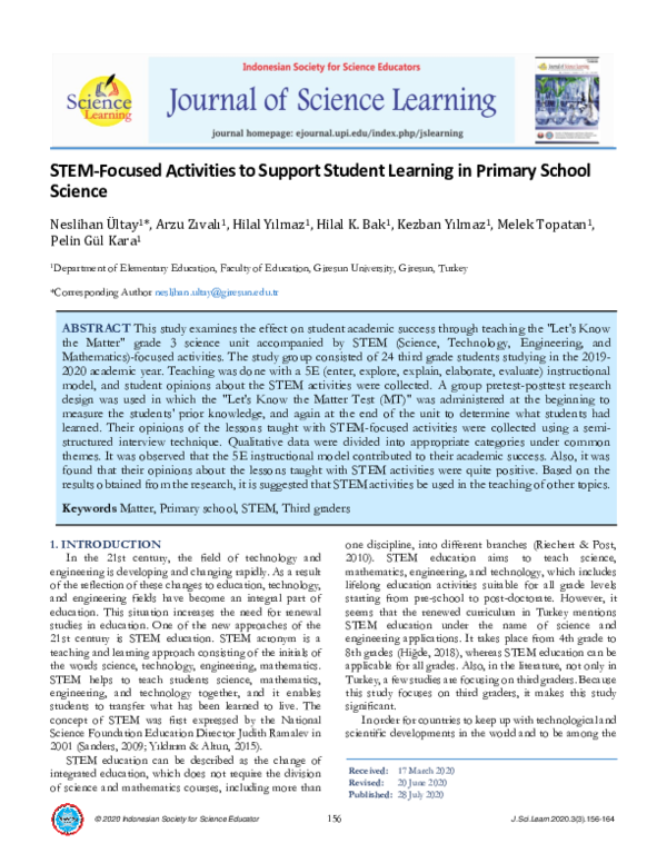 (PDF) STEM-Focused Activities to Support Student Learning in Primary ...