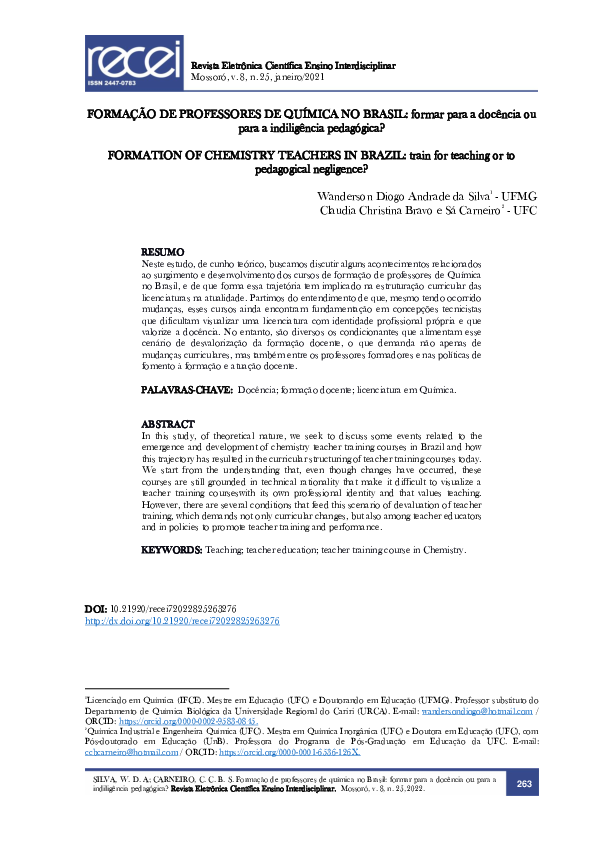 Pdf FormaÇÃo De Professores De QuÍmica No Brasil Formar Para A 8454
