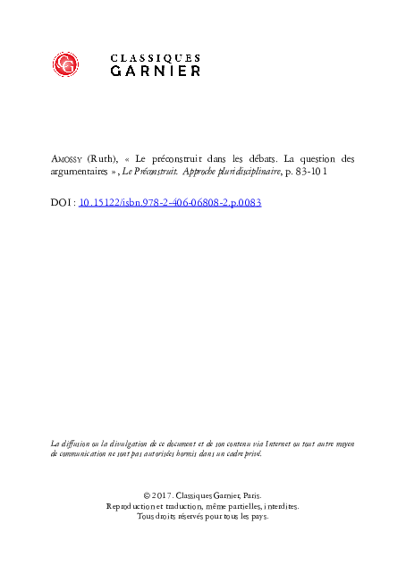 (PDF) AMOSSY (Ruth), « Le préconstruit dans les débats. La question des ...