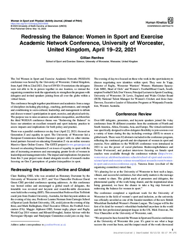 (PDF) Redressing the Balance: Women in Sport and Exercise Academic ...
