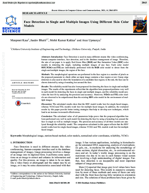 Pdf Face Detection In Single And Multiple Images Using Different Skin Color Models