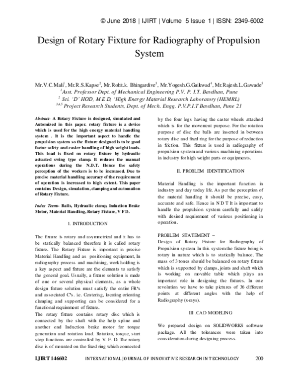 (PDF) Design of Rotary Fixture for Radiography of Propulsion System