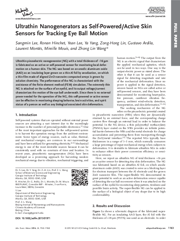 (PDF) Ultrathin Nanogenerators as Self-Powered/Active Skin Sensors for ...