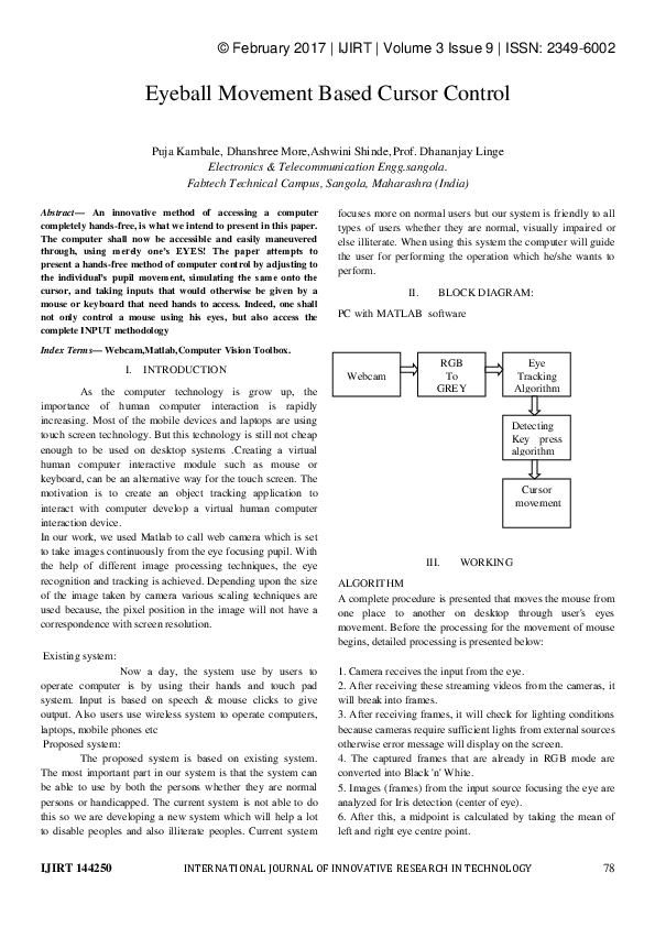 Pdf Eyeball Movement Based Cursor Control