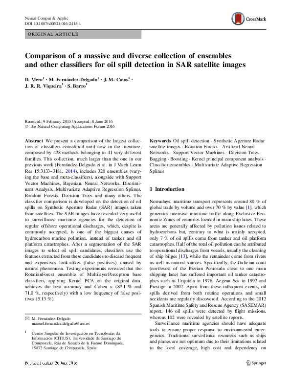 (PDF) Comparing Classifiers for Oil Spill Detection (PDF) Comparing Classifiers for Oil Spill Detection