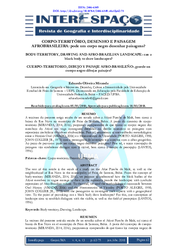 (PDF) CORPO-TERRITÓRIO, DESENHO E PAISAGEM AFROBRASILEIRA: pode um ...