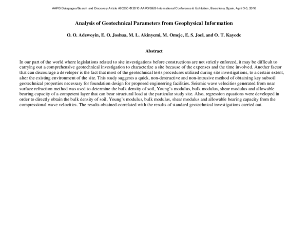 (PDF) Analysis of Geotechnical parameters from geophysical information