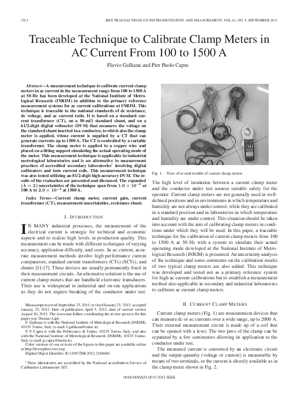 (PDF) Traceable Technique to Calibrate Clamp Meters in AC Current From ...