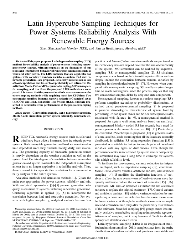 (PDF) Latin Hypercube Sampling Techniques for Power Systems Reliability Analysis With Renewable ...