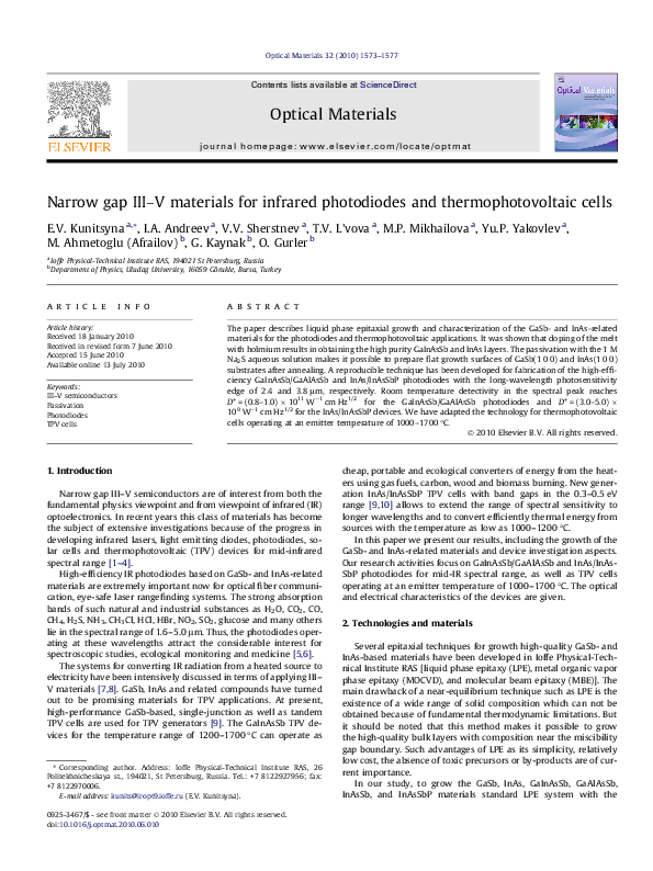 (PDF) Narrow gap III–V materials for infrared photodiodes and ...