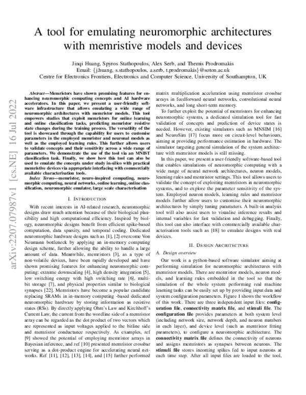 Pdf A Tool For Emulating Neuromorphic Architectures With Memristive Models And Devices