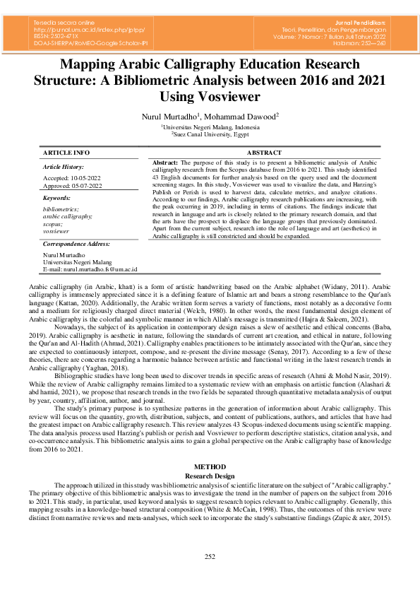 (PDF) Mapping Arabic Calligraphy Education Research Structure: A Bibliometric Analysis between ...