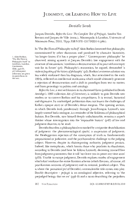 (PDF) Judgment or Learning How to Live | Danielle Sands - Academia.edu