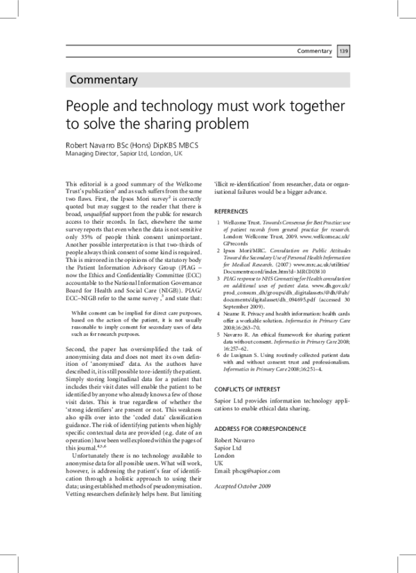 (PDF) People and technology must work together to solve the sharing problem