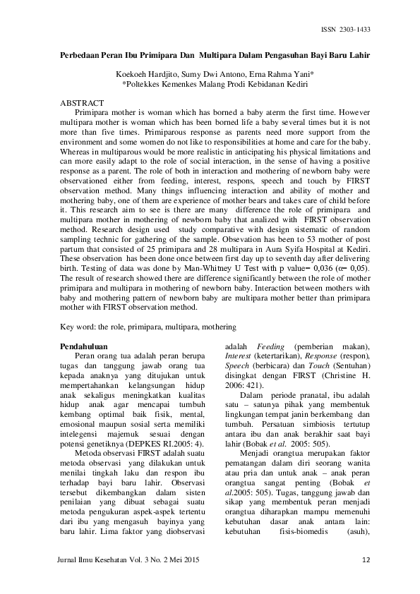 (PDF) Perbedaan Peran Ibu Primipara Dan Multipara Dalam Pengasuhan Bayi ...