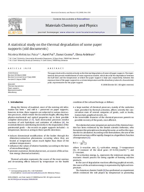 (PDF) A statistical study on the thermal degradation of some paper ...