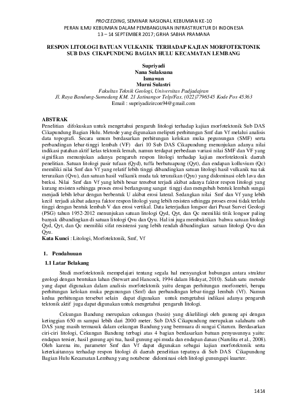 (PDF) Respon Litologi Batuan Vulkanik Terhadap Kajian Morfotektoniksub ...