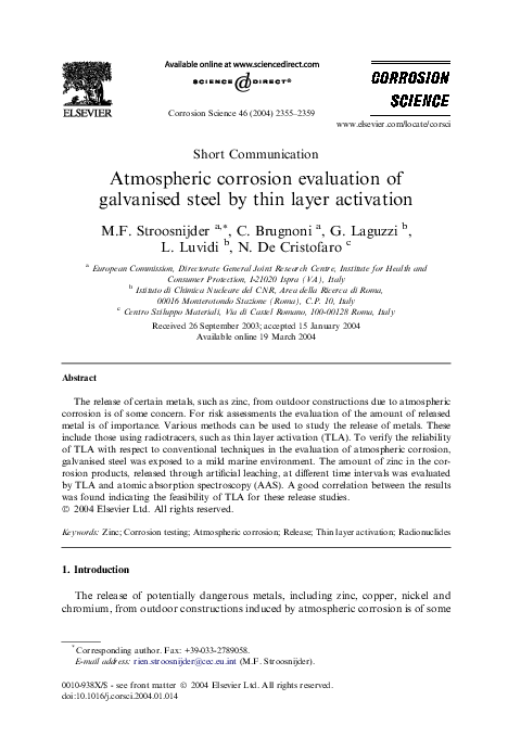 (PDF) Atmospheric corrosion evaluation of galvanised steel by thin ...