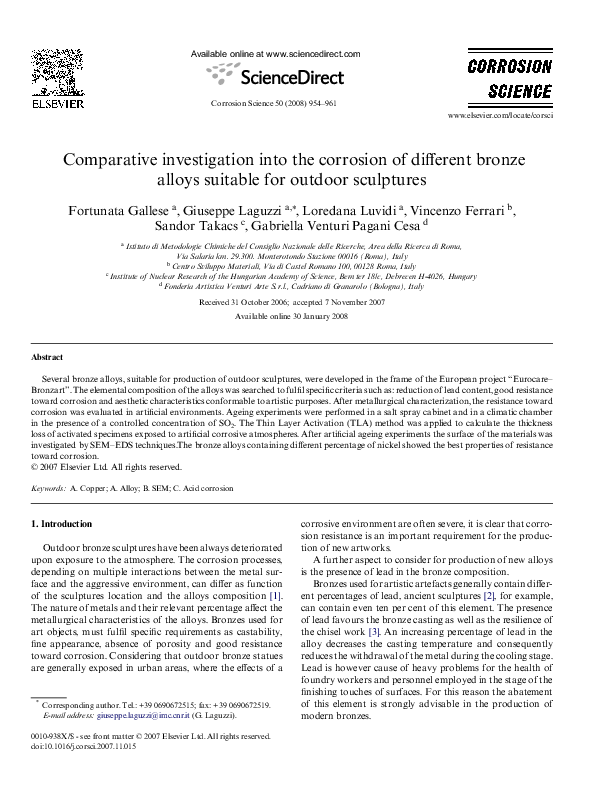 Pdf Comparative Investigation Into The Corrosion Of Different Bronze