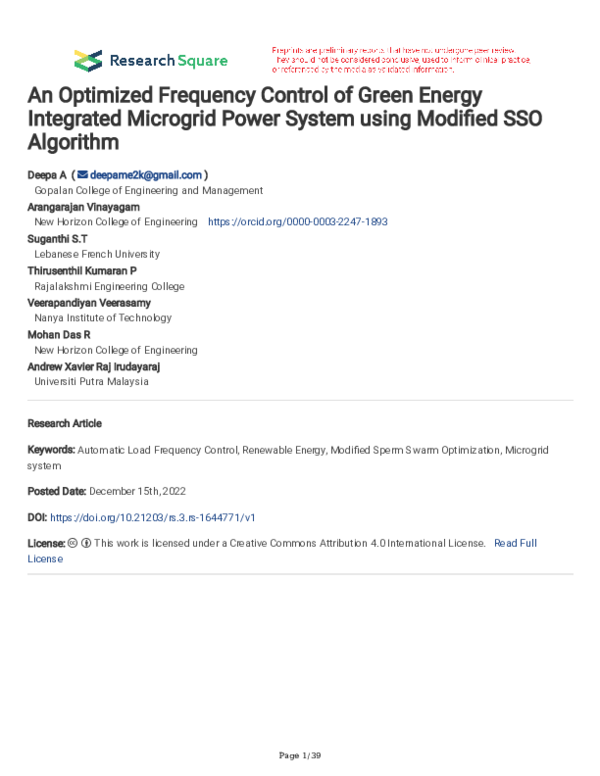 (PDF) An Optimized Frequency Control of Green Energy Integrated Microgrid Power System using ...
