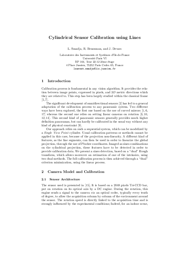(PDF) Cylindrical sensor calibration using lines