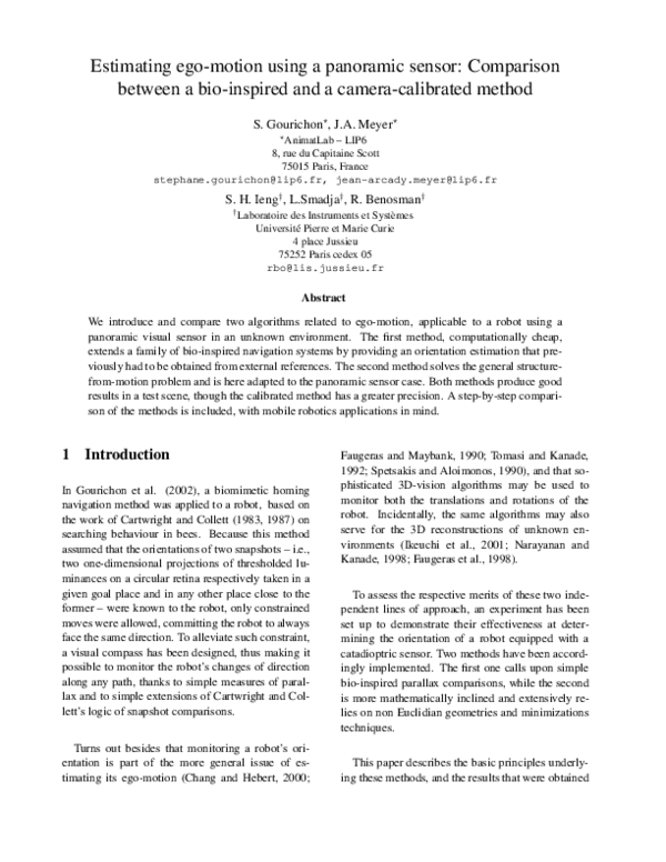 Pdf Estimating Ego Motion Using A Panoramic Sensor Comparison Between A Bio Inspired And A