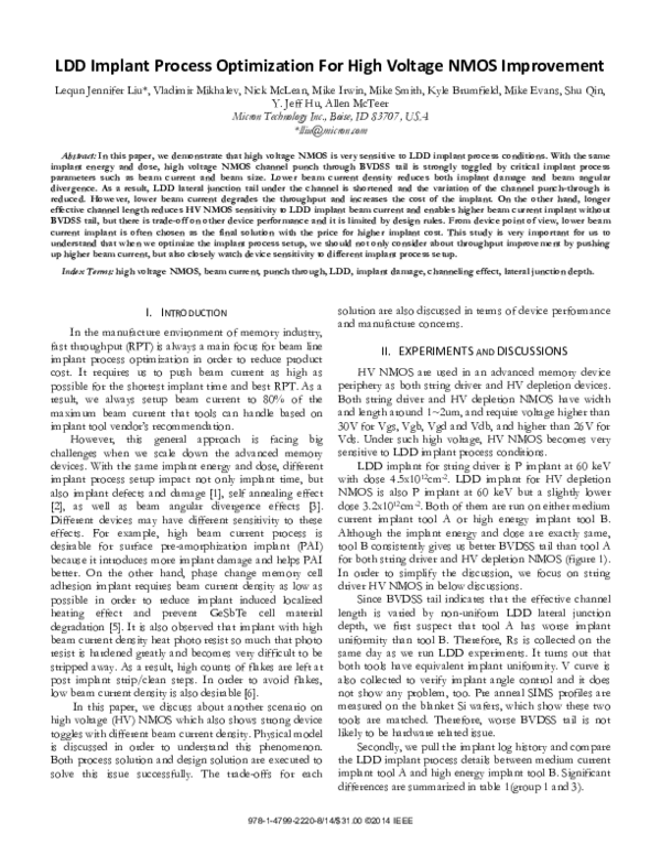 (PDF) LDD implant process optimization for high voltage NMOS improvement