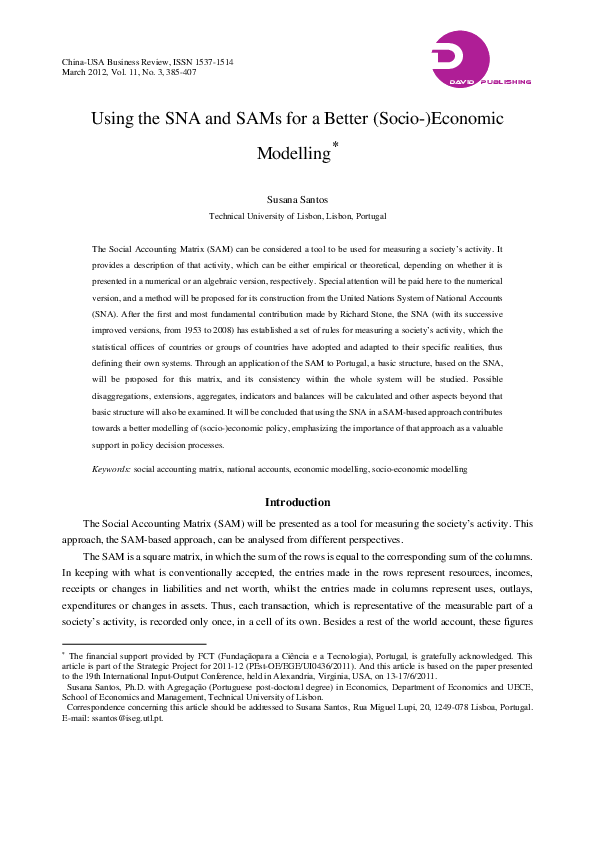 (PDF) Using the SNA and SAMs for a Better (Socio-)Economic Modelling